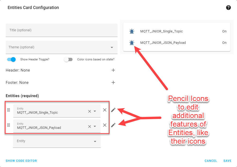 Home Assistant MQTT Entity to Monitor JNIOR Output