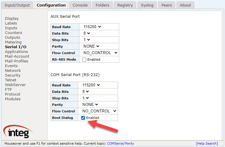 Disabling the RS-232/COM Serial Ports Boot Dialog