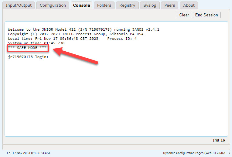 Booting A JNIOR In Safe Mode